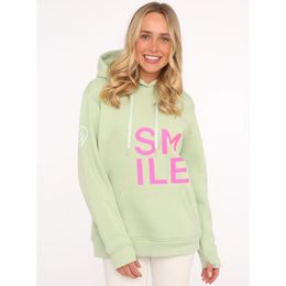 Zwillingsherz Damen Hoodie &raquo;"Alissa"&laquo;, Langarm, Kapuze, Neon-Details, Kordelzug, Frontprint, K&auml;ngurutasche gr&uuml;n L/XL (L/XL)