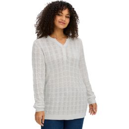 sheego Damen Ajourpullover mit kurzer Knopfleiste ecru Gr&ouml;&szlig;e 44/46