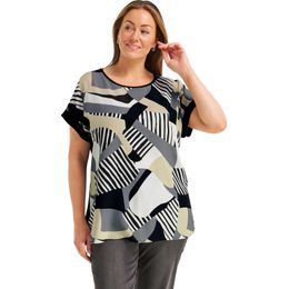 sheego Damen Blusenshirt mit Grafikprint vorn schwarz-grau-bedruckt Gr&ouml;&szlig;e 44/46