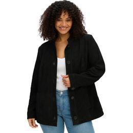 sheego Damen Lederjacke aus Ziegenvelours schwarz Gr&ouml;&szlig;e 48