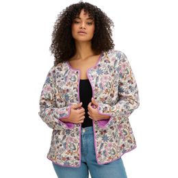 sheego Damen Steppjacke mit Allover-Blumenmuster champagner-tiefblau-gemustert Gr&ouml;&szlig;e 40