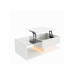 ABRIHOME Couchtisch Beistelltisch mit Glas und LED, Wei&szlig; | Gr.: onesize