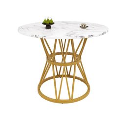 ABRIHOME Runder Esstisch in Gold Marmor mit Metallbeinen 100x100x76 cm | Gr.: onesize