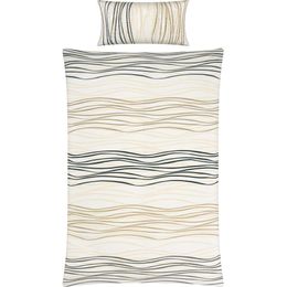 REDBEST Seersucker Bettw&auml;sche in beige-grau | Gr.: 155x220 cm (40x80 cm)