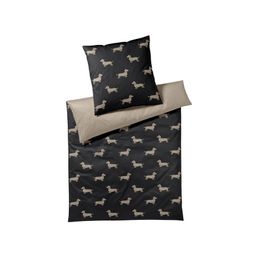 Elegante Bettw&auml;sche Dogs in schwarz beige | Gr.: 135 x 200 + 80 x 80 cm