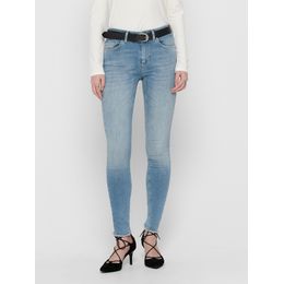 Ankle-Jeans Only "ONLBLUSH MID SK AK RAW REA1467", Damen, Gr. XL (42), L&auml;nge 32, blau (light blau denim), Denim/Jeans, Obermaterial: 92% Baumwolle, 6% Elastomultiester, 2% Elasthan, Abriebeffekte, Jeans