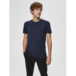 Rundhalsshirt Selected "SLHNEWPIMA SS O-NECK TEE NOOS", Herren, Gr. L, blau (navy blazer), Single Jersey, Obermaterial: 95% Baumwolle, 5% Elasthan, unifarben, normal normal, Rundhals, gerader Abschluss, Shirts Rundhalsshirt