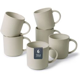 Becher OTTO HOME "Kaffeebecher Ylvii, 6er Set", reactive cream, H:9,8cm &Oslash;:9,4cm, Steinzeug, Trinkgef&auml;&szlig;e, Becher, Riffeloptik, sp&uuml;lmaschinenfest und mikrowellengeeignet, 460 ml
