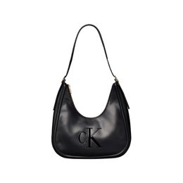 Henkeltasche Calvin Klein "BOLD CK CRESCENT BAG", Damen, Gr. B/H/T: 33cm x 33,5cm x 12cm, schwarz, Lederimitat, Taschen, Schultertasche, Umh&auml;ngetasche, Hobo Bag mit Logoschriftug