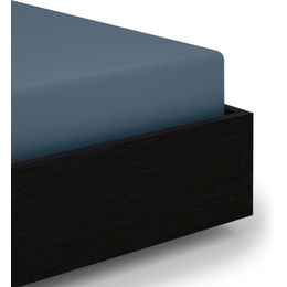 Spannbettlaken HECKETT & LANE "Elementi", blau (maritime, blau), B:90cm L:220cm, Mako-Satin, Obermaterial: 100% Baumwolle, Bettlaken, Spannbettlaken, Laken aus 100% Baumwolle, hochwertiges Mako-Satin, Betttuch ab 90x200