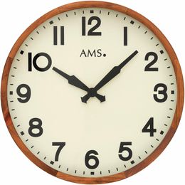 Wanduhr AMS "W9535", braun (nussbaumfarben), Wanduhren, B/H/L: 5cm, Wanduhr, Quarzuhr,Holz,Esche,Wohnzimmer,Esszimmer,K&uuml;che,Arbeitszimmer,B&uuml;ro,Flur