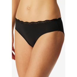 Rioslip Schiesser "Unique Cotton", Damen, Gr. 40, schwarz, Obermaterial: 90% Baumwolle, 10% Elasthan, k&ouml;rpernah, Unterhosen, mit feinem Spitzenbund