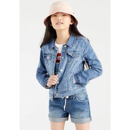 Jeansjacke LEVI'S KIDS "STRETCH TRUCKER JACKET", M&auml;dchen, Gr. 14/158, blau (blau used), Denim/Jeans, Obermaterial: 72% Baumwolle, 19% Polyester, 8% Hanf, 1% Elasthan, unifarben, tailliert kurz, Rundhals, Manschette, Jacken Jeansjacke, for GIRLS