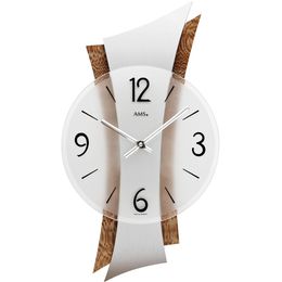 Wanduhr AMS "9401", silber (platanenfarben, silberfarben), Wanduhren, B/H/L: 6cm x 46cm x 23cm, Wanduhr, Quarzuhr,Holz,Wohnzimmer,Esszimmer,K&uuml;che,Made in Germany,B&uuml;ro,Flur