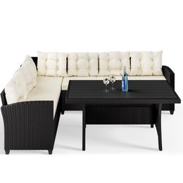 Casaria Polyrattan Lounge-Set Schwarz/Creme WPC Tischplatte