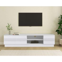 Lowboard OTTO HOME "Angers", wei&szlig;, B:200cm H:45cm T:38cm, Holzwerkstoff, MDF, Sideboards, Lowboard, Lowboard mit Push-to-open und Kabeldurchf&uuml;hrung, Breite 200 cm