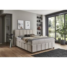 Boxbett Home Affaire "Bellah inkl. Bettkasten, erh&auml;ltlich in der Breite 180x200cm", beige, B:186cm L:209cm, Stoffbezug Nordic (100% Polyester), Komplettbetten, inkl. PU-Schaum-Topper