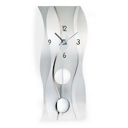 Pendelwanduhr AMS "W7246", silber (silberfarben), Wanduhren, B/H/L: 60cm x 25cm, Quarzuhr,Mineralglasgeh&auml;use,Esszimmer,Wohnzimmer,Made in Germany