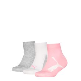 Kurzsocken Puma "Puma KIDS BWT QUARTER 3P", Damen, Gr. 35-38, rosa (pink, grau), Obermaterial: 68% Baumwolle, 15% Polyamid, 15% Polyester, 2% Elasthan, unifarben, Socken, mit verst&auml;rkter Zehenkonstruktion
