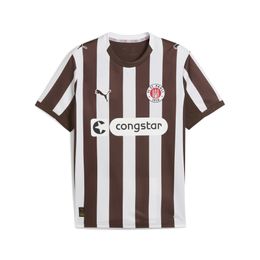 Trainingsshirt Puma "FC St. Pauli 25/26 Heimtrikot Herren", Herren, Gr. S, wei&szlig; (espresso braun wei&szlig;), Obermaterial: 100% Polyester; Rippe: 100% Polyester; Einsatz: 100% Polyester, gestreift, regular fit, Rundhals, Shirts