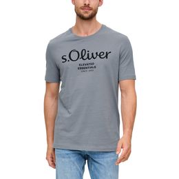 T-Shirt s.Oliver, Herren, Gr. XL, grau (mid grau), Single Jersey, Obermaterial: 100% Baumwolle, bedruckt, regular fit h&uuml;ftlang, Rundhals, abgesteppte Kante, Shirts T-Shirt, mit Logo-Print