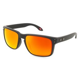 Oakley OO9102 HOLBROOK | Herren-Sonnenbrille | Fassung: Vollrand, Quadratisch, Kunststoff, Schwarz Matt | Glasfarbe: Rot Verlaufend
