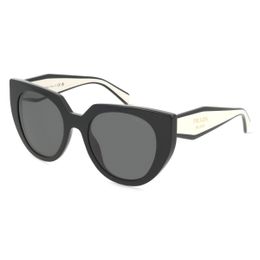 Prada PR14WS | Damen-Sonnenbrille | Fassung: Vollrand, Cat Eye, Acetat, Schwarz Wei&szlig; | Glasfarbe: Grau