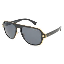 Versace VE2199 | Herren-Sonnenbrille | Fassung: Vollrand, Quadratisch, Metall, Schwarz | Glasfarbe: Grau