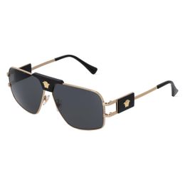 Versace VE2251 | Herren-Sonnenbrille | Fassung: Vollrand, Quadratisch, Edelstahl, Gold | Glasfarbe: Grau