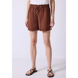 Shorts STREET ONE STUDIO, Damen, Gr. 36, braun (sienna braun), Stoff, 84% Viskose, 16% Polyamid, unifarben, loose fit kurz, Hosen Shorts, High Waist