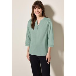 Shirtbluse Cecil, Damen, Gr. XL (44), gr&uuml;n (matcha gr&uuml;n), Web, 100% Baumwolle, unifarben, gerade normal, Rundhals, B&uuml;ndchen, Blusen, mit Smok-Detail am dem Schultern