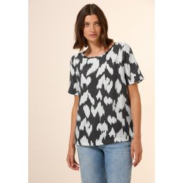 Shirtbluse Cecil, Damen, Gr. XS (36), grau (volcanic grau), Stoff, 86% Viskose, 14% Nylon, bedruckt, gerade normal, Rundhals, B&uuml;ndchen, Blusen, mit Rundhalsausschnitt