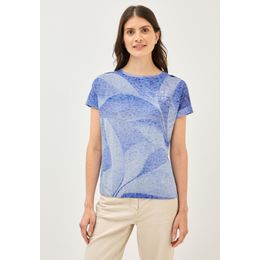 Print-Shirt Cecil, Damen, Gr. M (40), urban navy blau, Stoff, 65% Polyester, 35% Viskose, bedruckt, comfort fit normal, U-Boot-Ausschnitt, Umschlagbund, Shirts, mit Elastikbund