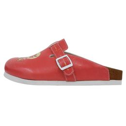Hausschuh DOGO "Comfie Pantoletten Hausschuhe Tom & Jerry Damen Sandalen", Damen, Gr. 37, Normalschaft, rot, Lederimitat, Schuhe Hausschuh, Handgefertigt