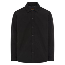 Outdoorhemd BOSS Orange "Locky 2", Herren, Gr. M, N-Gr, schwarz (schwarz001), Web, Obermaterial: 58% Polyamid, 42% Polyester, unifarben, oversize normal, Rundhals, Manschette mit Druckknopf,mit Schlitz, Hemden, leicht wattiert, Oversize Fit, Druckkn&ouml;pfe