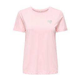 T-Shirt Only CARMAKOMA "CARKITA LIFE S/S LOGO TOP JRS NOOS", Damen, Gr. L, rosy touch print:silber glitter heart, Jersey, Obermaterial: 100% Baumwolle, bedruckt, regular fit normal, Rundhals, Shirts T-Shirt, Baumwolle, regular fit