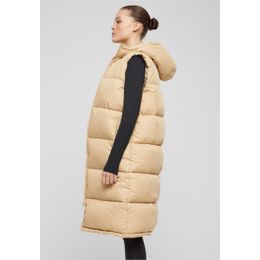 Steppweste Urban Classics "Urban Classics Ladies Long Hooded Puffer Vest", Damen, Gr. M, unionbeige, 100% Polyester, Westen Steppweste