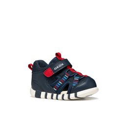 Lauflernschuh Geox "B SANDAL IUPIDOO BOY", Baby, Gr. 24, navy, rot, Lederimitat, Textil, bestickt, kontrastfarbene Details, Basic, Schuhe Lauflernschuh, Babyschuh mit Stickmuster, Gr&ouml;&szlig;enschablone zum Download