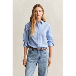 Langarmbluse Gant "REGULAR CLASSIC POPLIN STRIPE", Damen, Gr. 42, palace blau, Web, Obermaterial: 100% Baumwolle, regular fit, Blusen