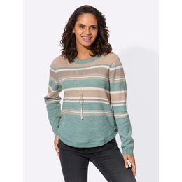 Strickpullover Casual Looks "Ringel-Pullover", Damen, Gr. 40, jade, sesam, geringelt, 50% Baumwolle, 50% Polyacryl, gemustert, gestreift, mehrfarbig, Pullover Strickpullover