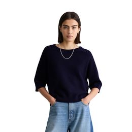 Marc O'Polo Strickpullover MARC O'POLO DENIM "aus kompaktem Baumwollgarn", Damen, Gr. L, blau depths, Obermaterial: 100% Baumwolle, unifarben, Rundhals, Pullover Strickpullover