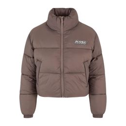 Winterjacke Karl Kani "Karl Kani Karl Kani Sport Patch Crop Puffer Jacket", Damen, Gr. S, taupe, 100% Polyester, mehrfarbig, normal, amerikanischer Ausschnitt, Jacken Winterjacke