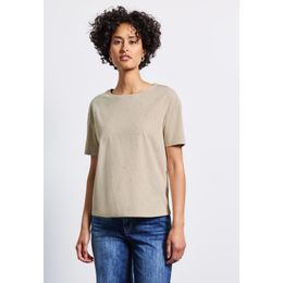 T-Shirt Street One, Damen, Gr. 34, beige (coastal beige), Web, 100% Baumwolle, unifarben, normal normal, Rundhals, abgesteppt, Shirts T-Shirt, aus reiner Baumwolle