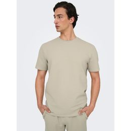 Only & Sons Rundhalsshirt ONLY & SONS "ONSKIAN LIFE REG SEERSUCKER SS TEE NOOS", Jungen, Gr. M, beige (silber lining), Single Jersey, Obermaterial: 97% Baumwolle, 3% Elasthan, unifarben, regular fit normal, Rundhals, Shirts Rundhalsshirt
