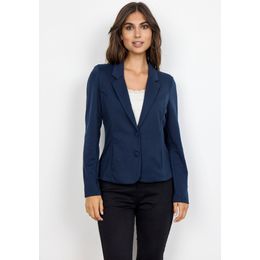 Kurzblazer soyaconcept "SC-DANIELA 1", Damen, Gr. XL, blau (6910 navy), Web, Obermaterial: 73% Polyester, 24% Viskose, 3% Elasthan, unifarben, tailliert normal, tiefer V-Ausschnitt, Blazer Kurzblazer