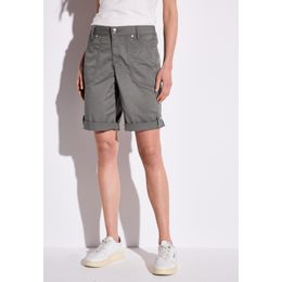 Bermudas Street One, Damen, Gr. 36, grau (overcast grau), Web, 98% Baumwolle, 2% Elasthan, unifarben, gerade kurz, Hosen Bermudas, mit Turn-Up Funktion