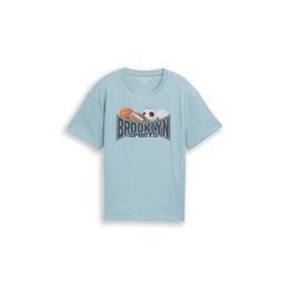 T-Shirt Tom Tailor, Jungen, Gr. 152, light teal, Jersey, Obermaterial: 100% Baumwolle, bedruckt, regular fit normal, Rundhals, Shirts T-Shirt, mit Print