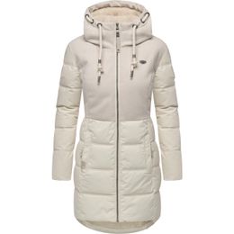 Winterjacke Ragwear "Ashani Block Intl.", Damen, Gr. L (40), beige (ecru), Obermaterial 1: 100% Polyester; Obermaterial 2: 100% Polyester; Innenfutter: 100% Polyester; Wattierung: 100% Polyester; &Auml;rmelfutter: 100% Polyester, figurbetont Po-bedeckend, &Auml;rmel ohne &Auml;rmelschlitz Strickb&uuml;ndchen, Jacken Winterjacke, stylischer Winterparka mit gef&uuml;tterter Kapuze