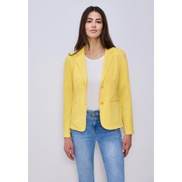 Sweatblazer Street One, Damen, Gr. 34, bloom gelb, Jersey, 93% Baumwolle, 7% Elasthan, unifarben, normal normal, V-Ausschnitt, abgesteppt, Blazer, im soften Baumwoll-Mix