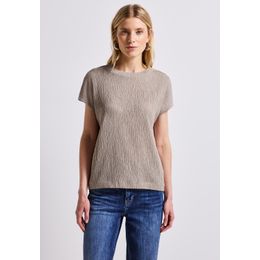T-Shirt Street One, Damen, Gr. 34, beige (morning beige), Stoff, Vorderseite: 77% Polyester, 20% Viskose, 3% Elasthan; R&uuml;ckseite: 95% Viskose, 5% Elasthan, Strukturmuster, normal normal, Rundhals, abgesteppt, Shirts T-Shirt, mit Elastiksaum